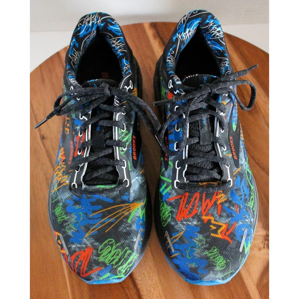 Brooks | Shoes | Brooks Sneakers Mens 5 Black Graffiti Print Adrenaline ...
